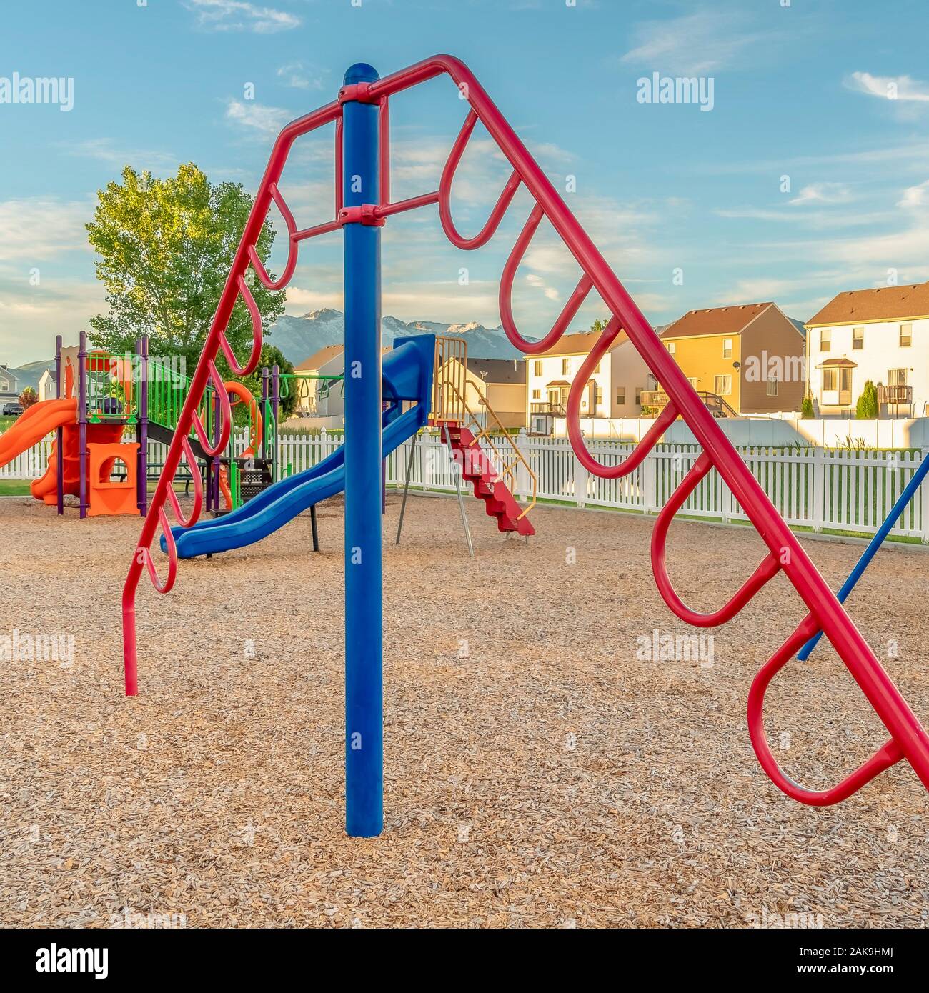 Square Fun playground for children with colorful slides swings and ...