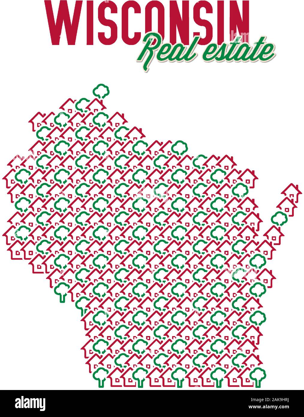 Wisconsin real estate properties map. Text design. Wisconsin US state ...