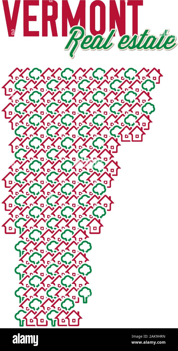 Vermont real estate properties map. Text design. Vermont US state ...