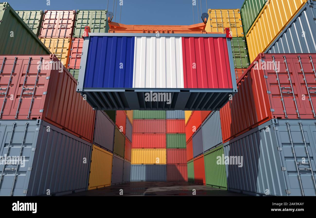 Container Terminal - Shipping Container with France flag. 3D Rendering ...