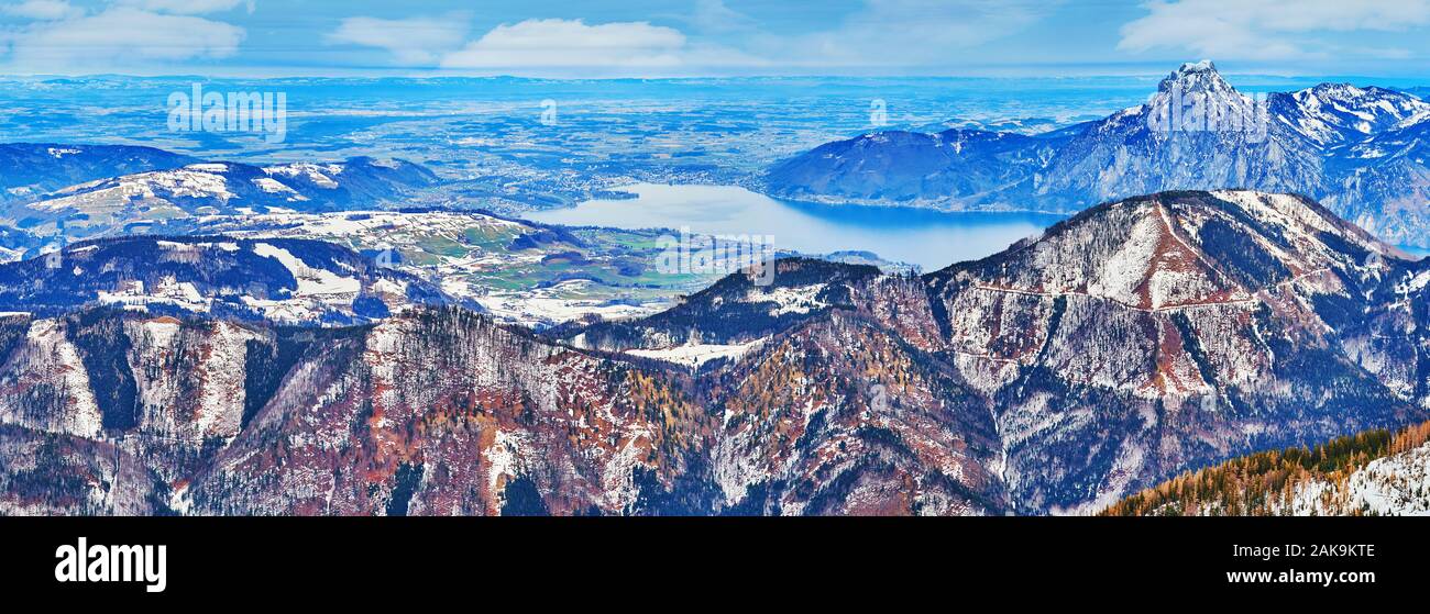 The view from peak of Alberfeldkogel mount on the rocky valley of ...