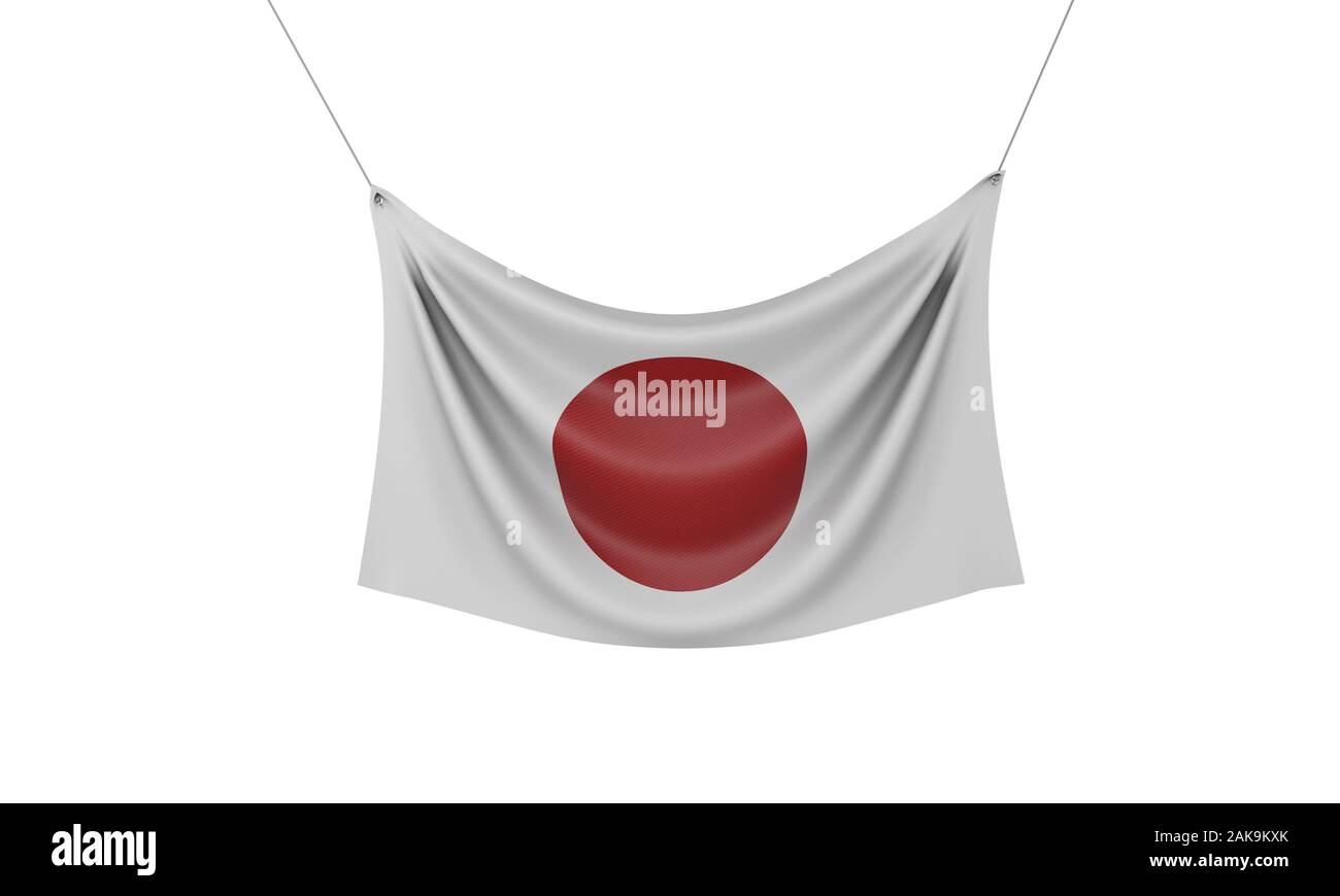Japan national flag hanging fabric banner. 3D Rendering Stock Photo - Alamy