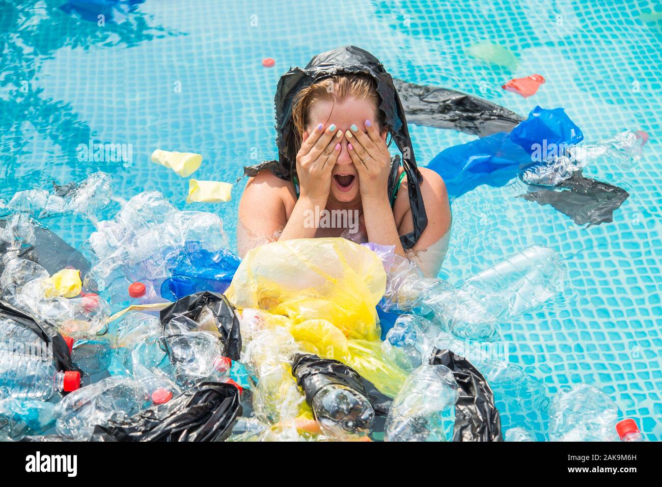Ecology, plastic trash, environmental emergency and water pollution ...