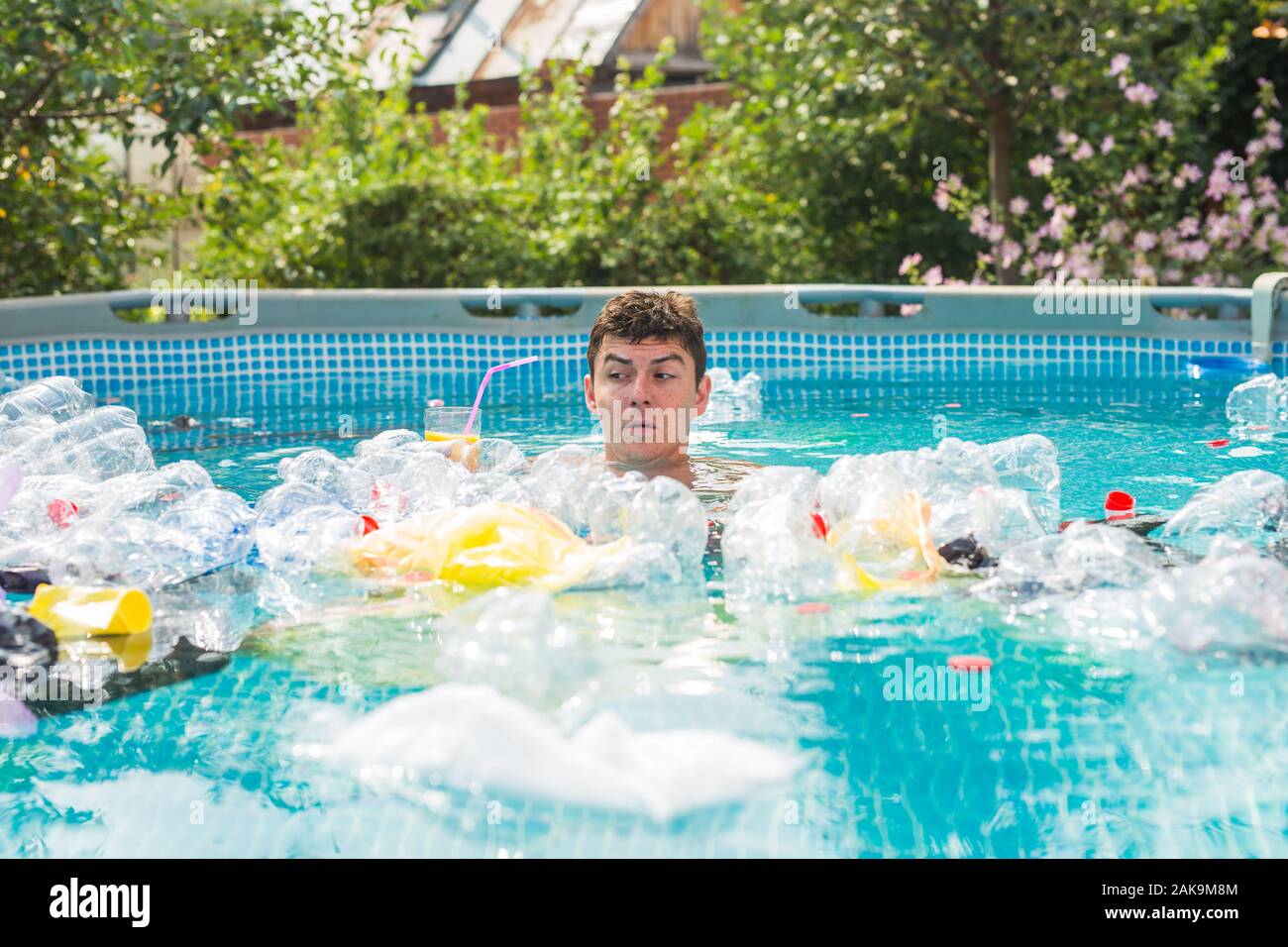 Ecology, plastic trash, environmental emergency and water pollution ...