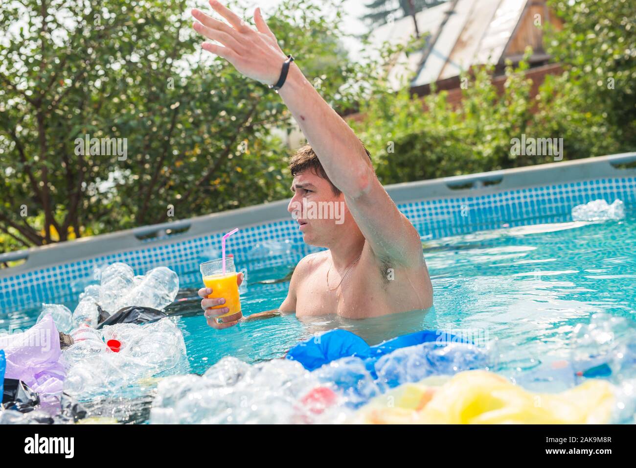 Ecology, plastic trash, environmental emergency and water pollution ...