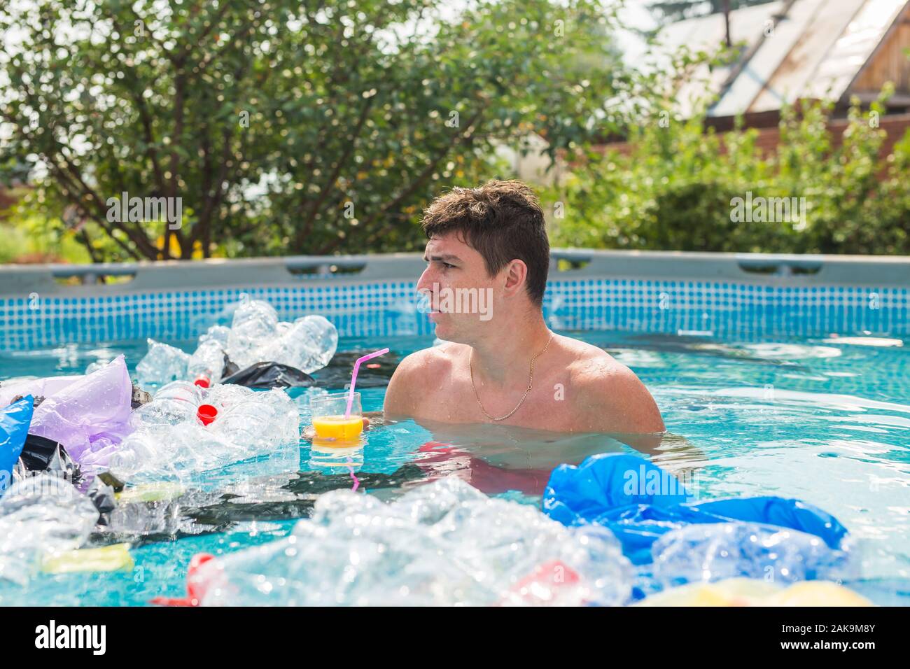 Ecology, plastic trash, environmental emergency and water pollution ...