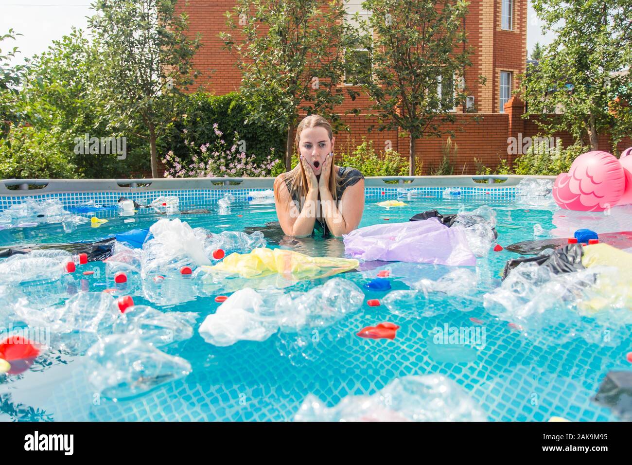 Ecology, plastic trash, environmental emergency and water pollution ...