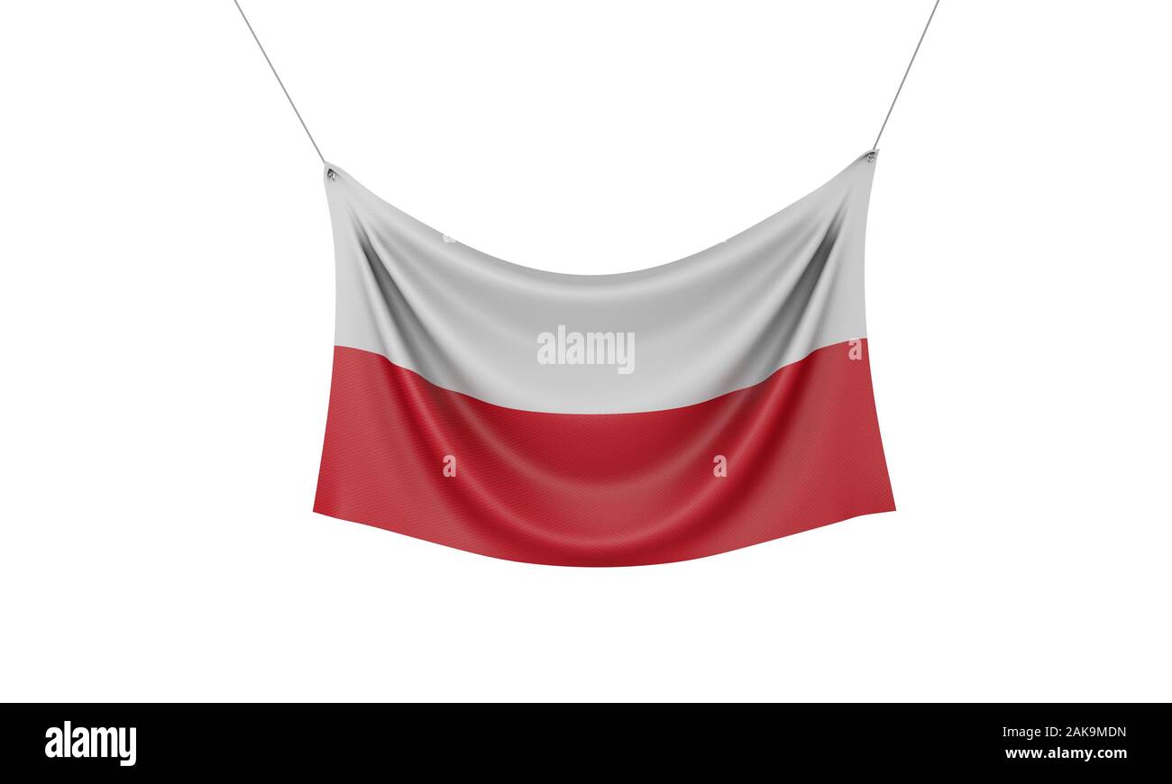 Poland national flag hanging fabric banner. 3D Rendering Stock Photo ...