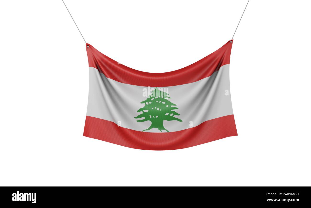 Lebanon national flag hanging fabric banner. 3D Rendering Stock Photo ...