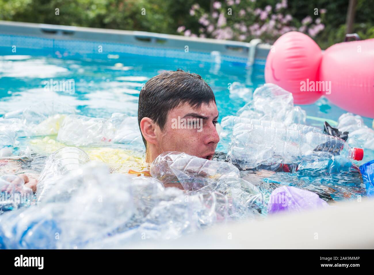 Ecology, plastic trash, environmental emergency and water pollution ...