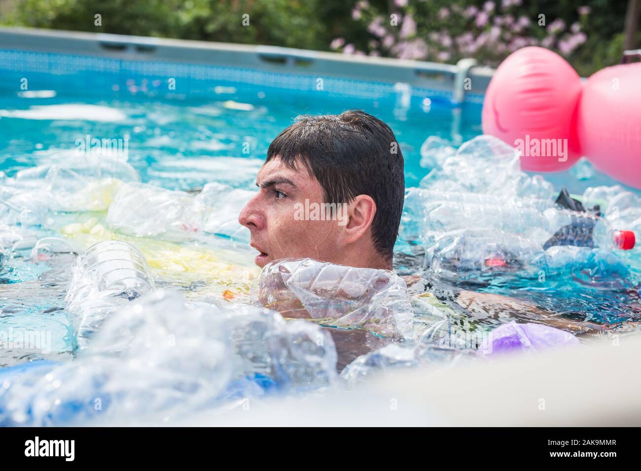 Ecology, plastic trash, environmental emergency and water pollution ...