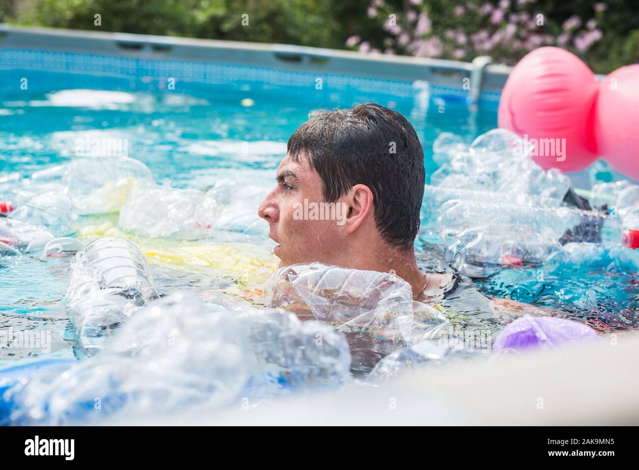 Ecology, plastic trash, environmental emergency and water pollution ...