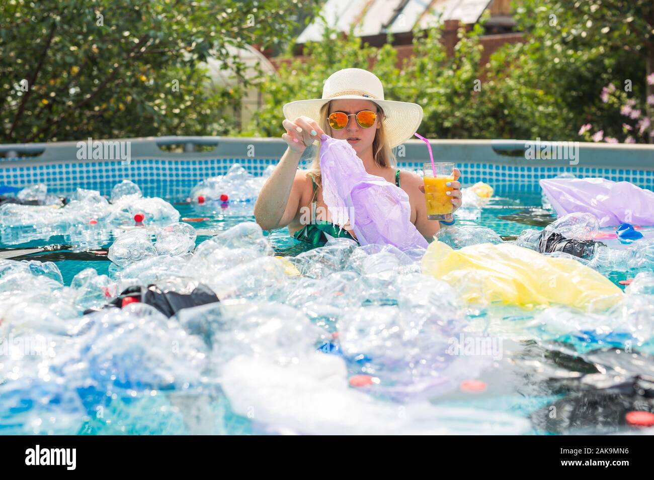 Ecology, plastic trash, environmental emergency and water pollution ...