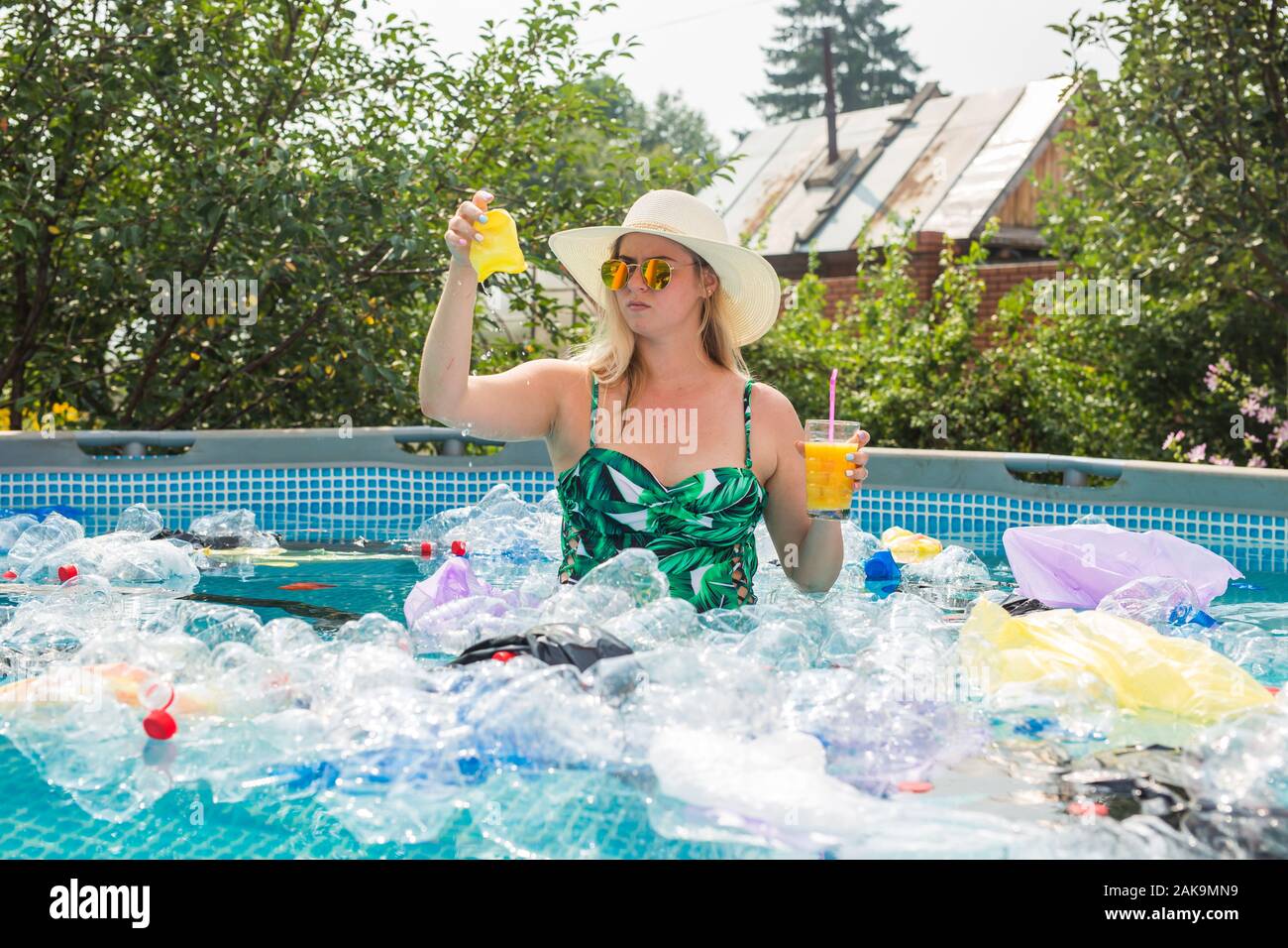 Ecology, plastic trash, environmental emergency and water pollution ...