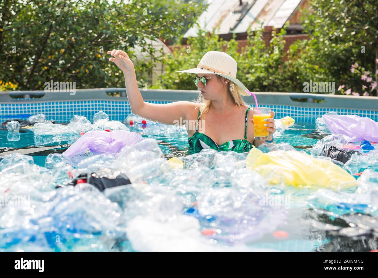 Ecology, plastic trash, environmental emergency and water pollution ...