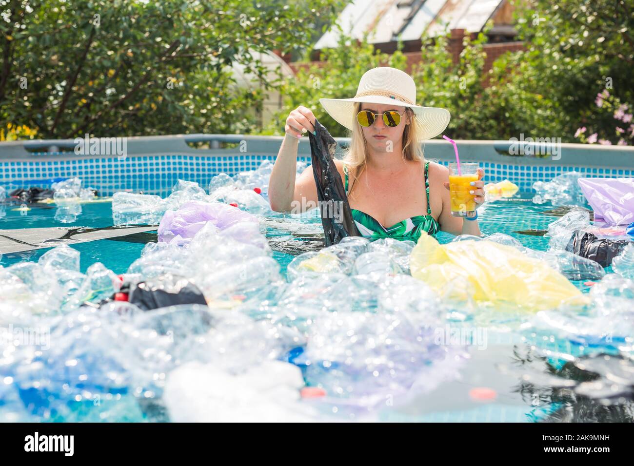 Ecology, plastic trash, environmental emergency and water pollution ...