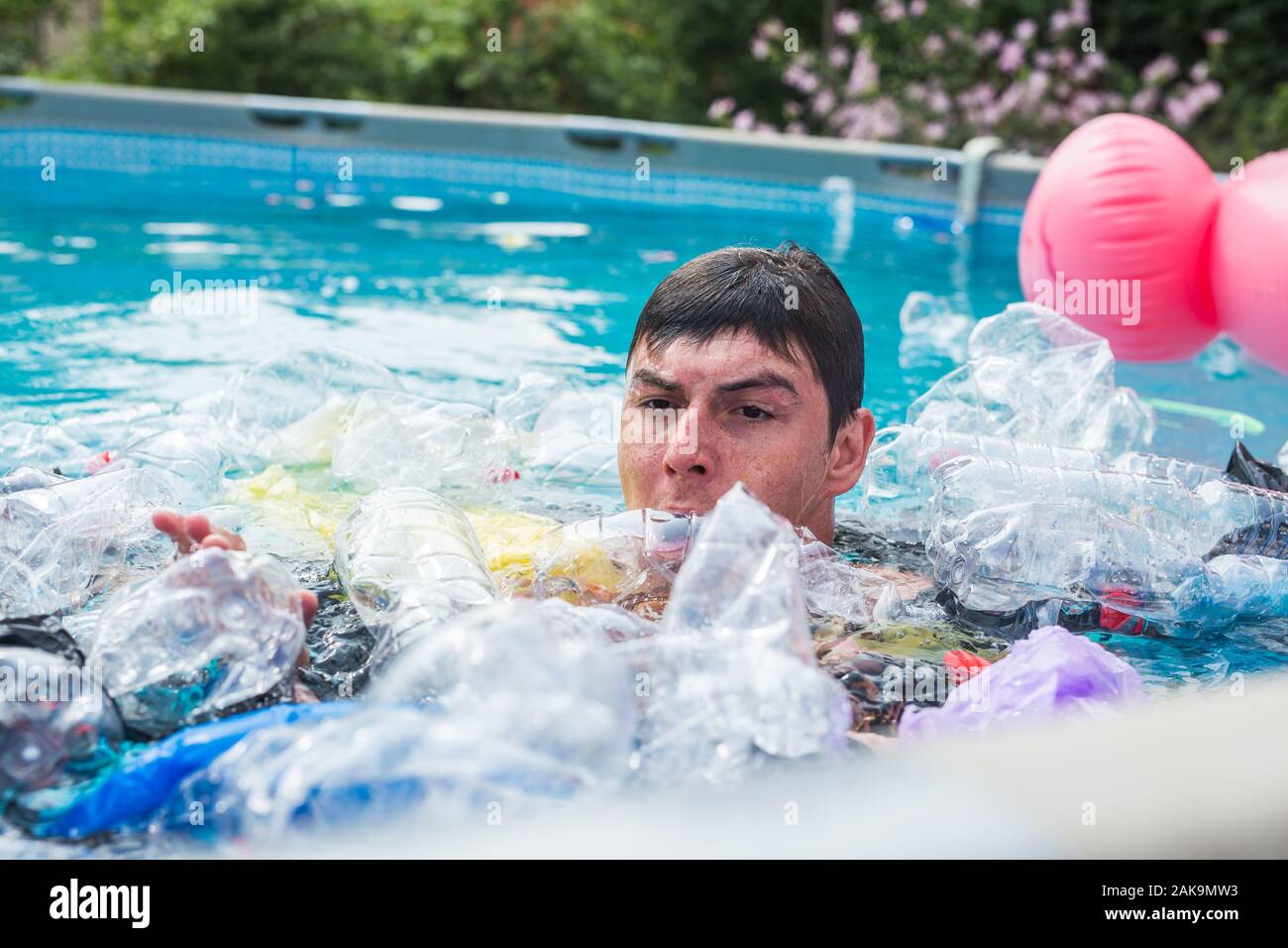 Ecology, plastic trash, environmental emergency and water pollution ...