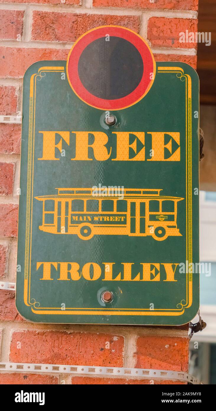 Vertical frame Close up of Free Trolley sign for tourists in Park City ...
