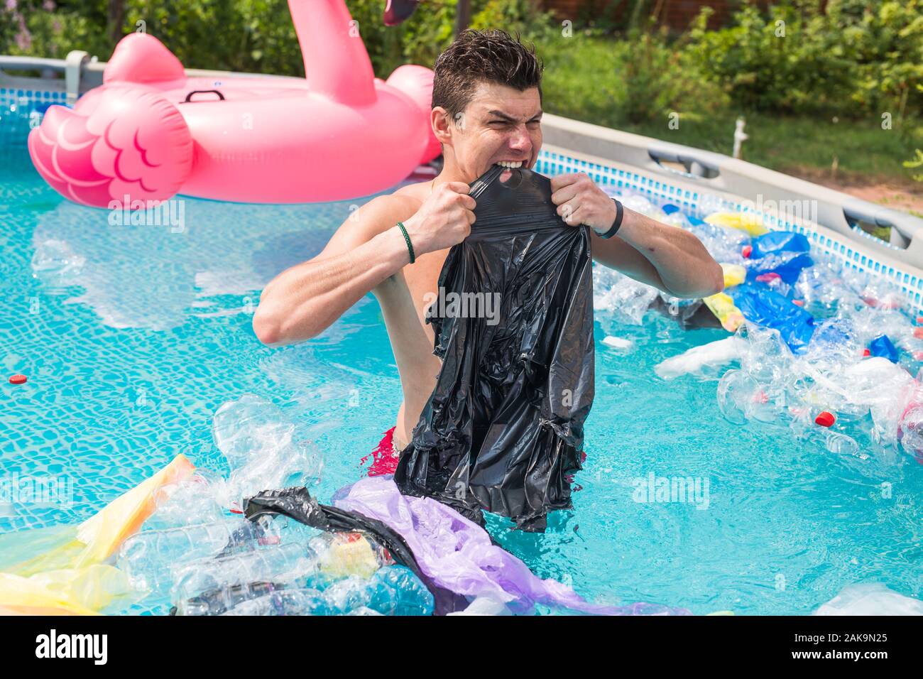 Ecology, plastic trash, environmental emergency and water pollution ...