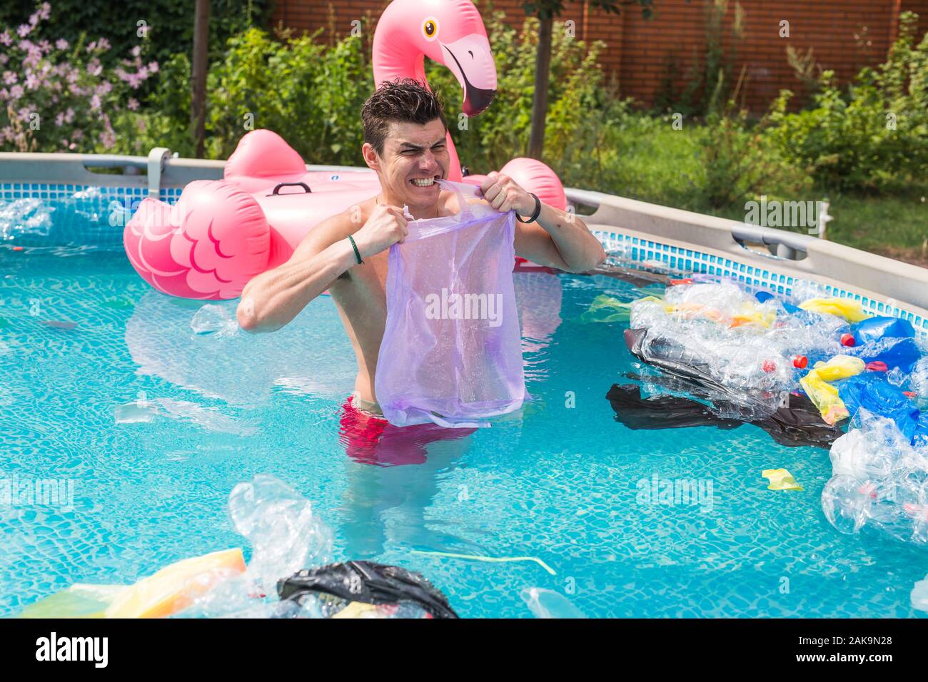 Ecology, plastic trash, environmental emergency and water pollution ...