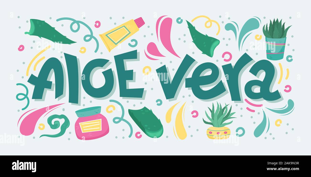 Creative vector illustration with lettering - Aloe Vera. Home medicinal ...