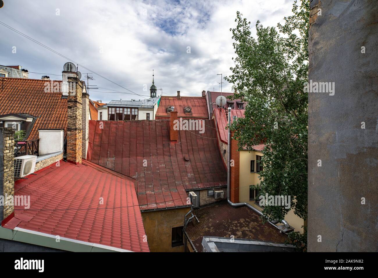 View of the red-tiled roofs. Traditional European architecture Stock ...