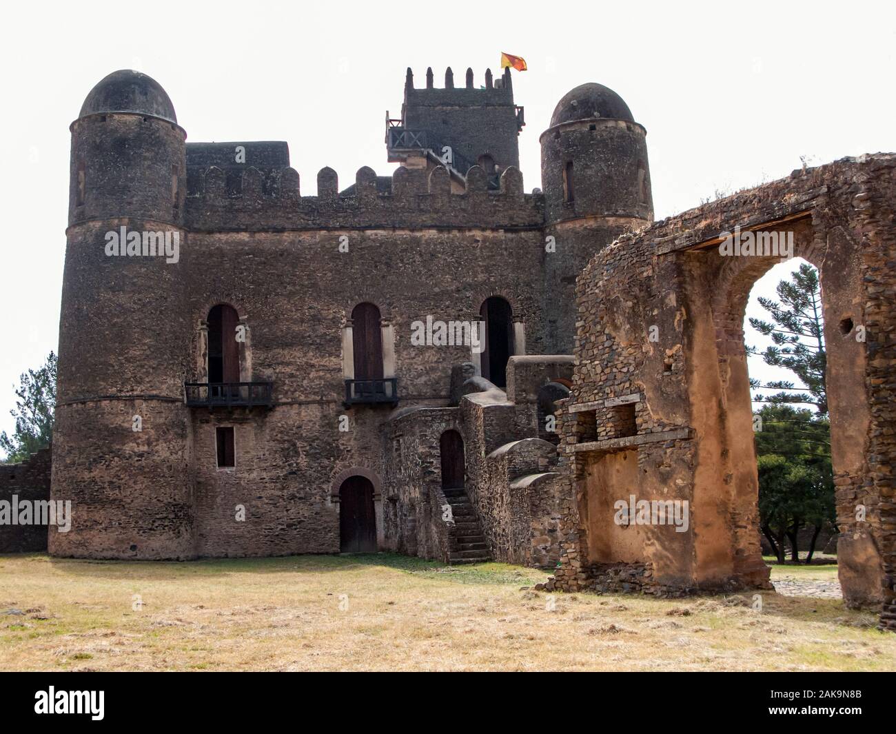 View of the castle of Fasilades in ancient town Gondar, Ethiopia ...