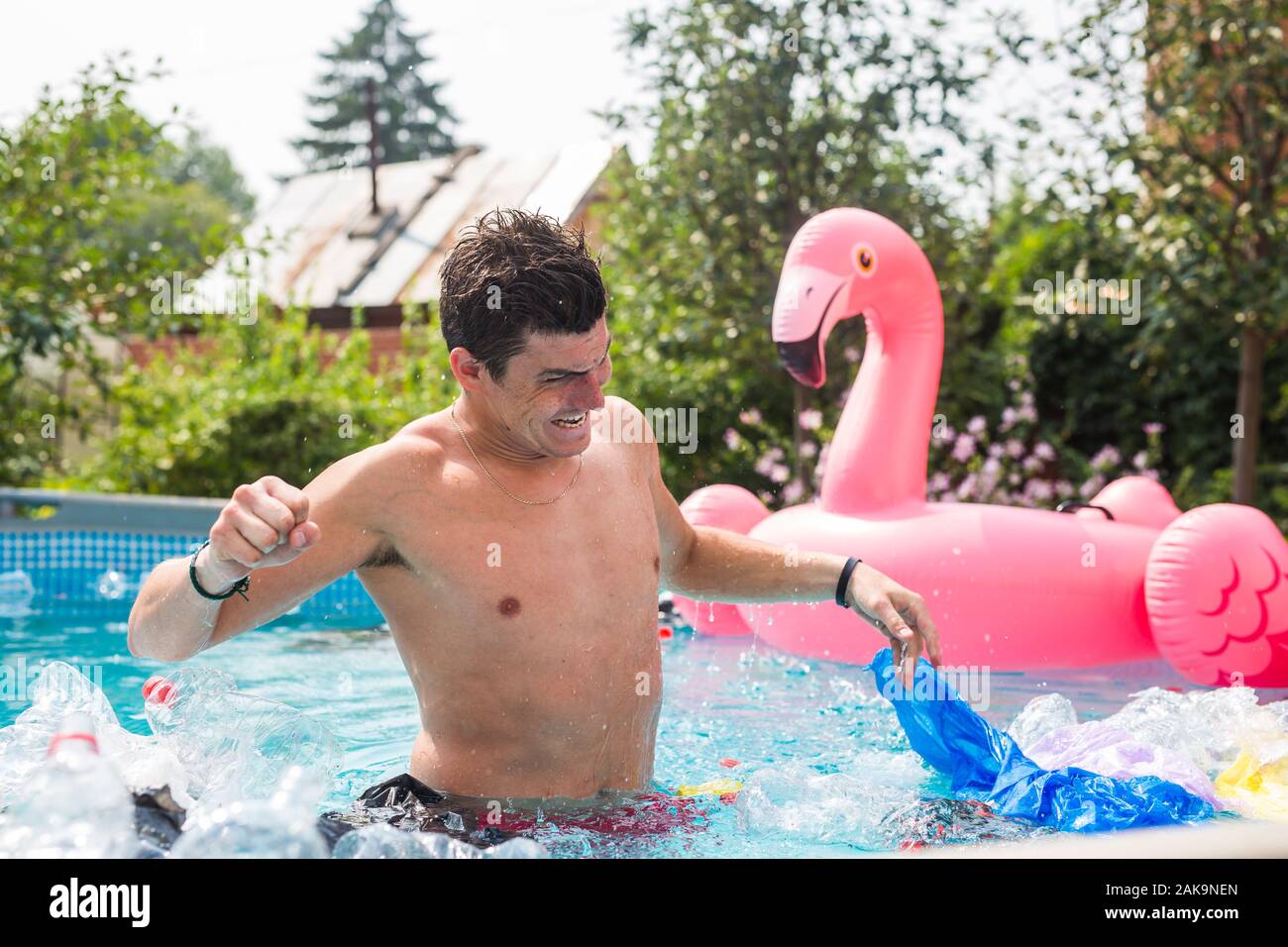 Ecology, plastic trash, environmental emergency and water pollution ...