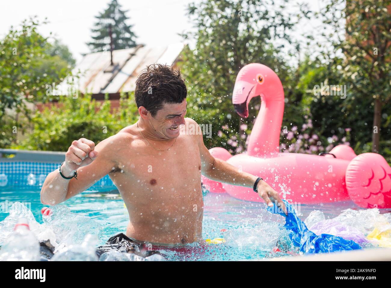 Ecology, plastic trash, environmental emergency and water pollution ...