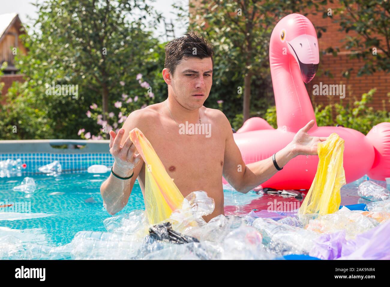 Ecology, plastic trash, environmental emergency and water pollution ...