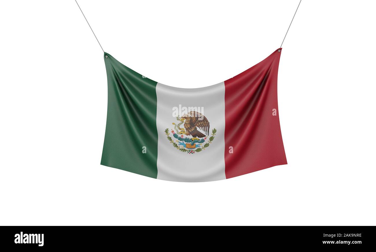 Mexico national flag hanging fabric banner. 3D Rendering Stock Photo ...