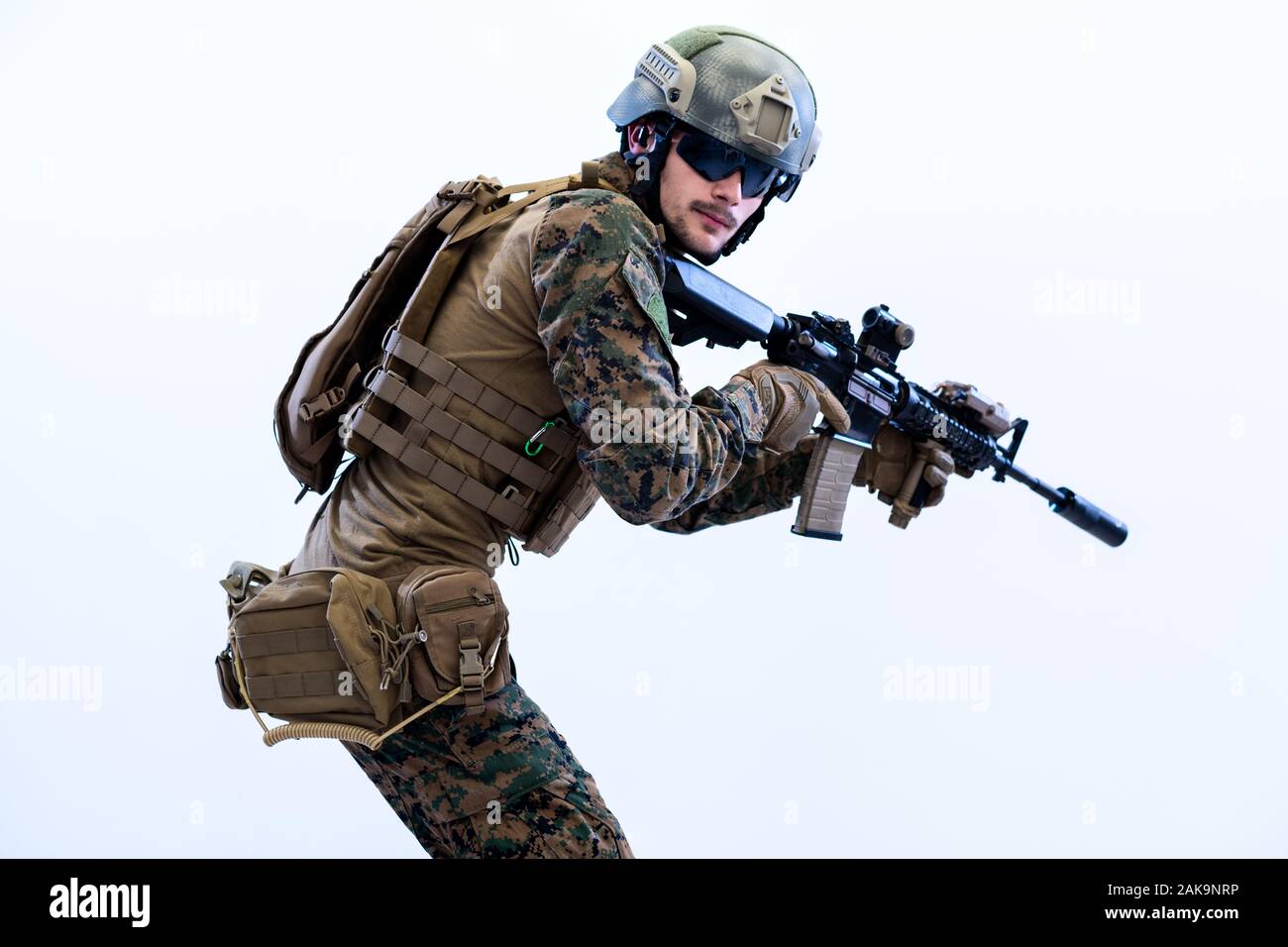 modern warfare american marines soldier in action while sneaking and ...