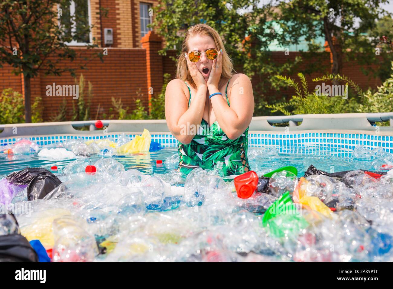 Ecology, plastic trash, environmental emergency and water pollution ...