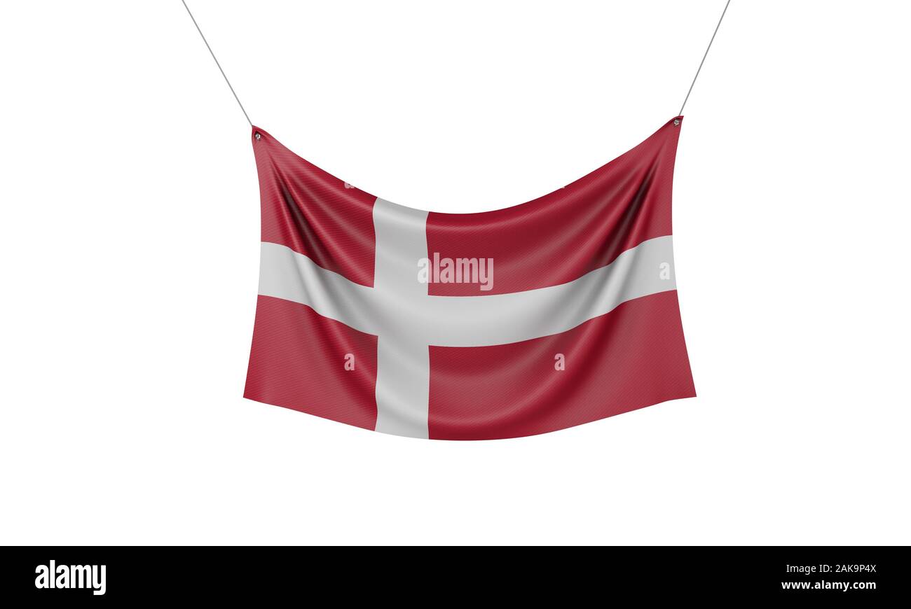 Denmark national flag hanging fabric banner. 3D Rendering Stock Photo ...