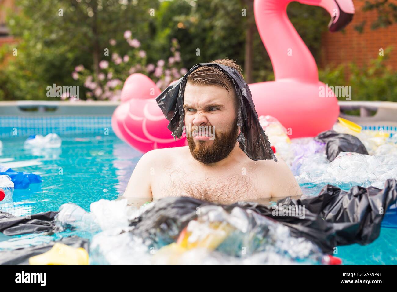 Ecology, plastic trash, environmental emergency and water pollution ...