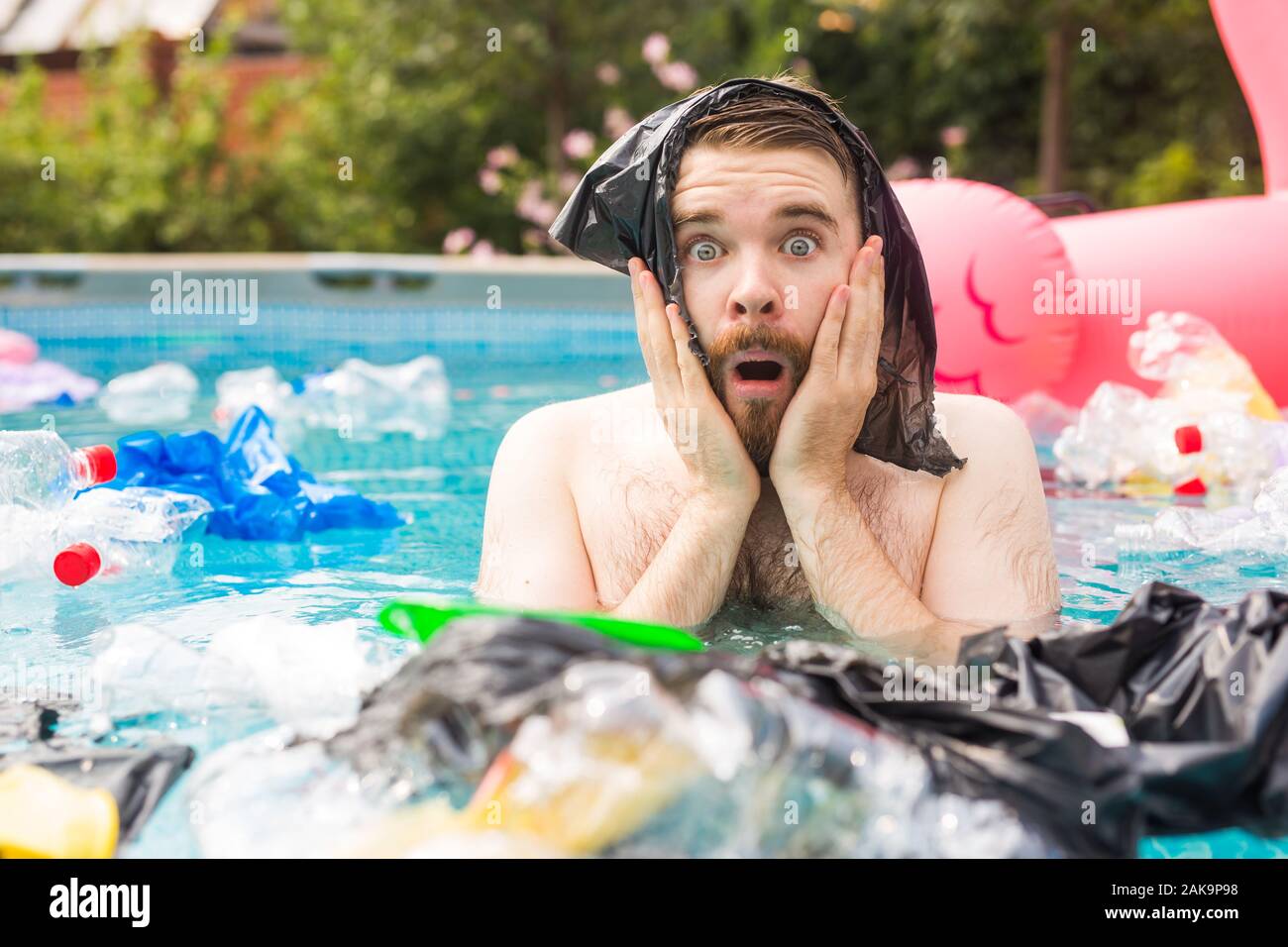 Ecology, plastic trash, environmental emergency and water pollution ...