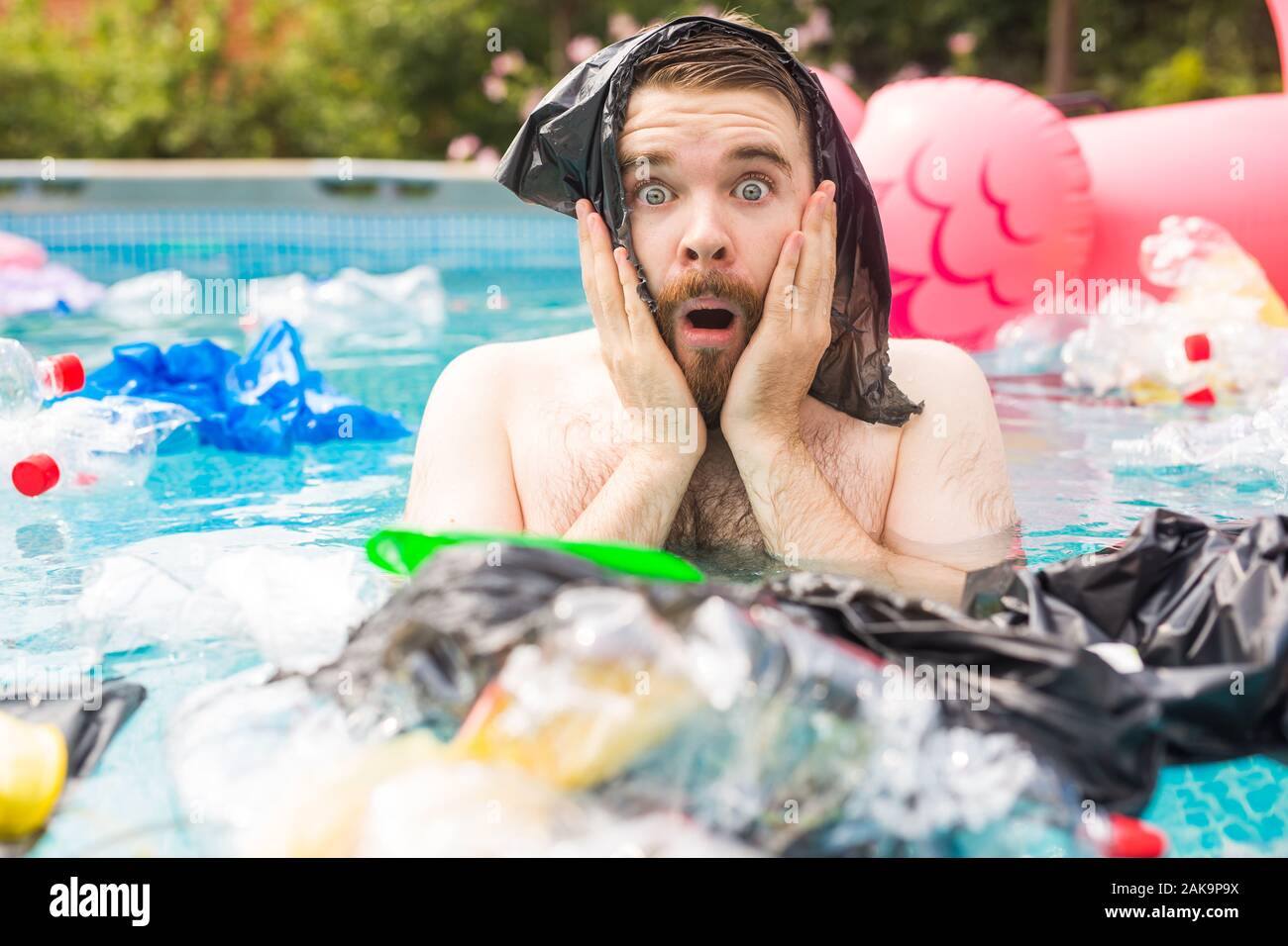 Ecology, plastic trash, environmental emergency and water pollution ...