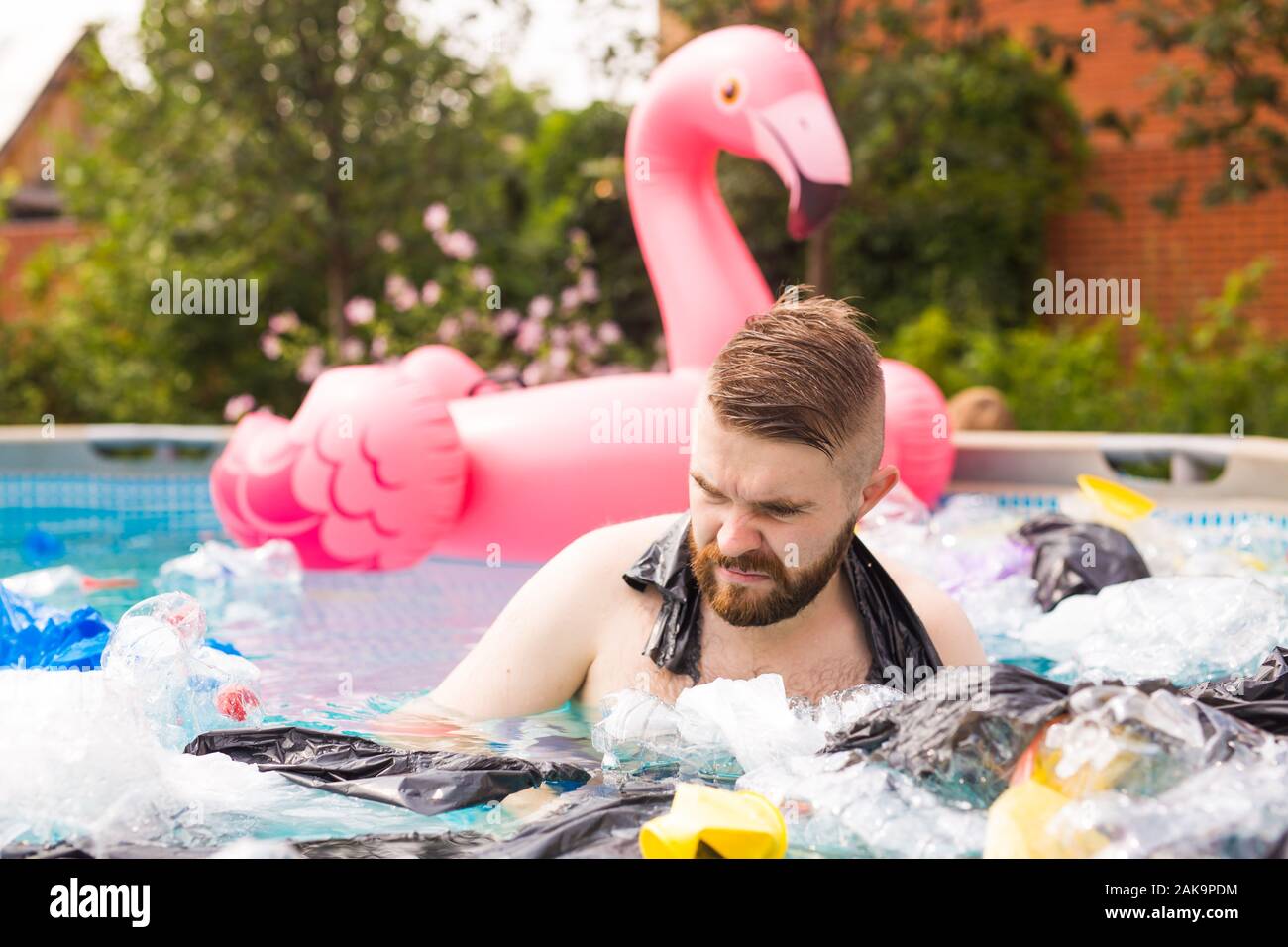 Ecology, plastic trash, environmental emergency and water pollution ...