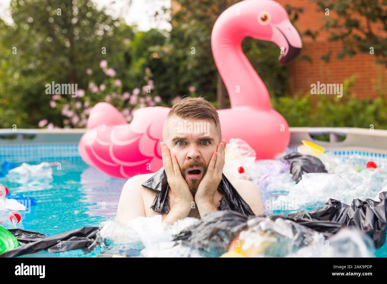 Ecology, plastic trash, environmental emergency and water pollution ...