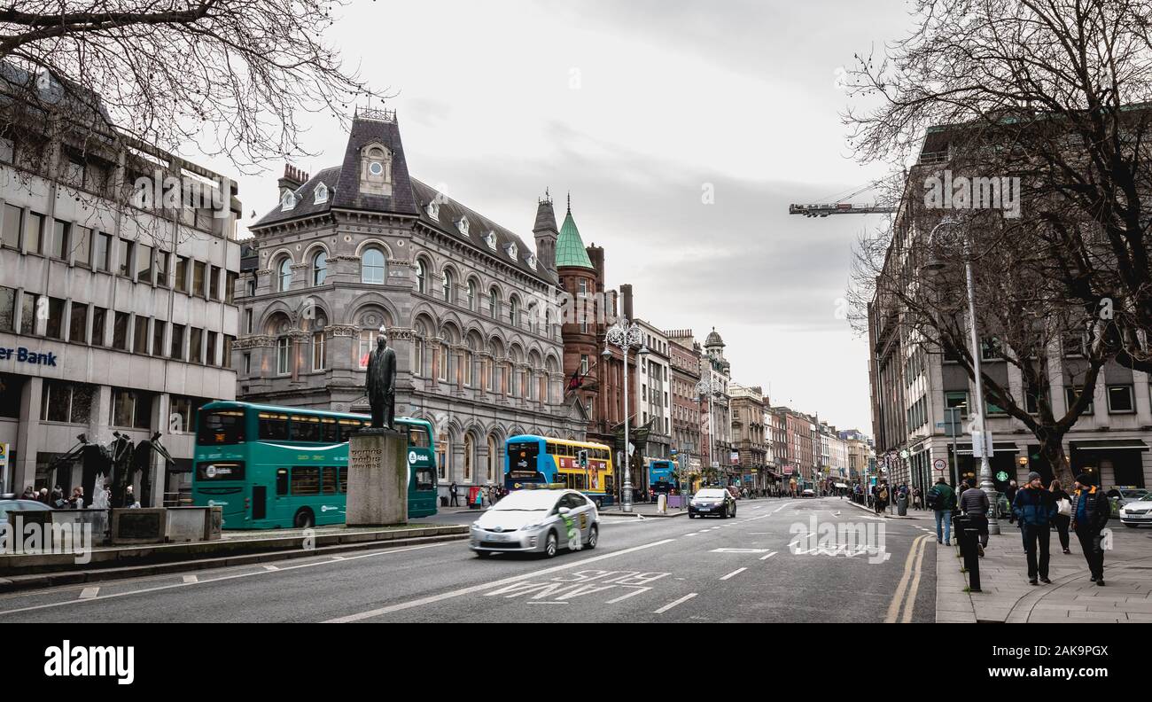 Dublin, Ireland - February 11, 2019: People walking down a shopping ...