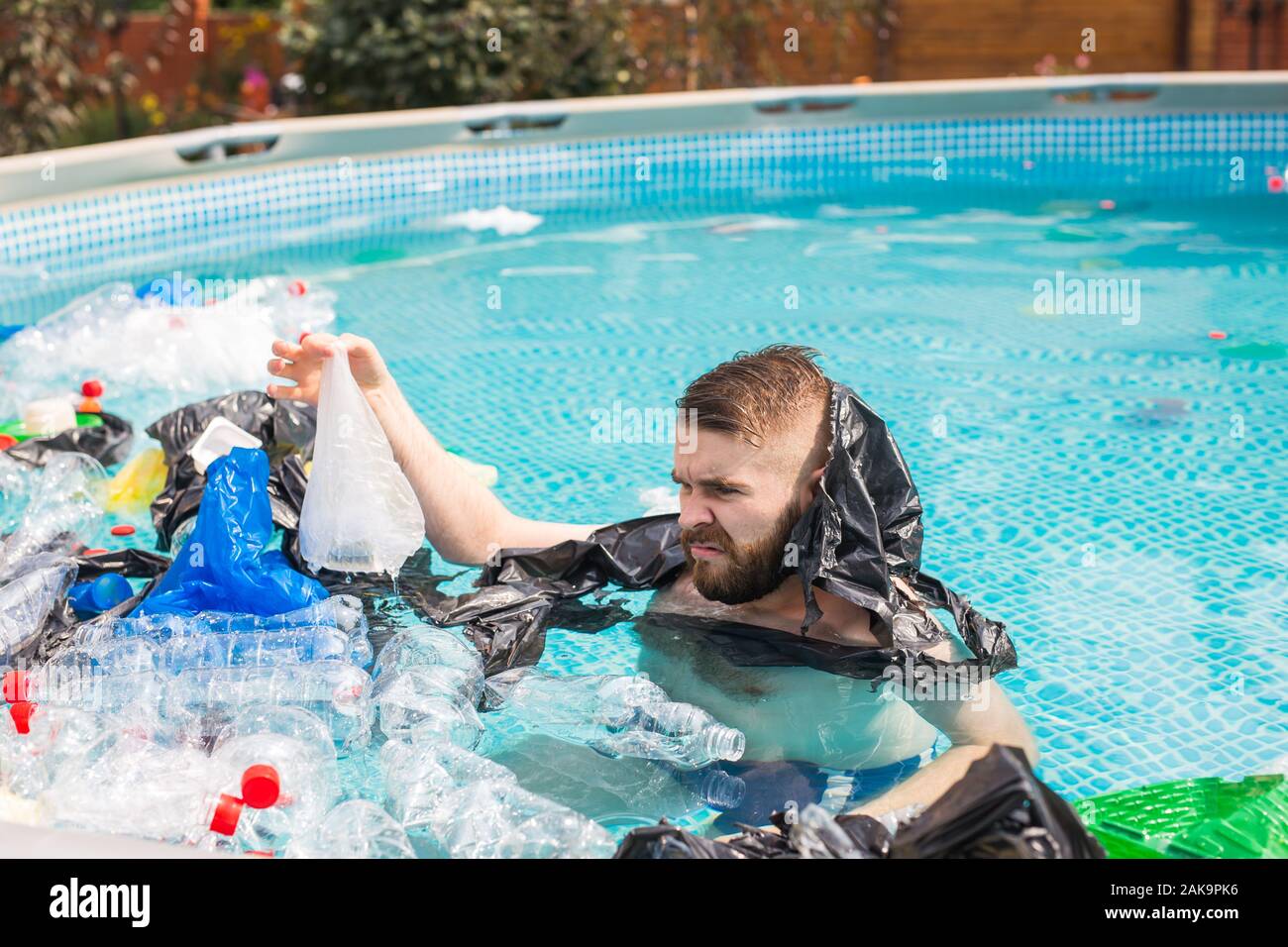 Ecology, plastic trash, environmental emergency and water pollution ...