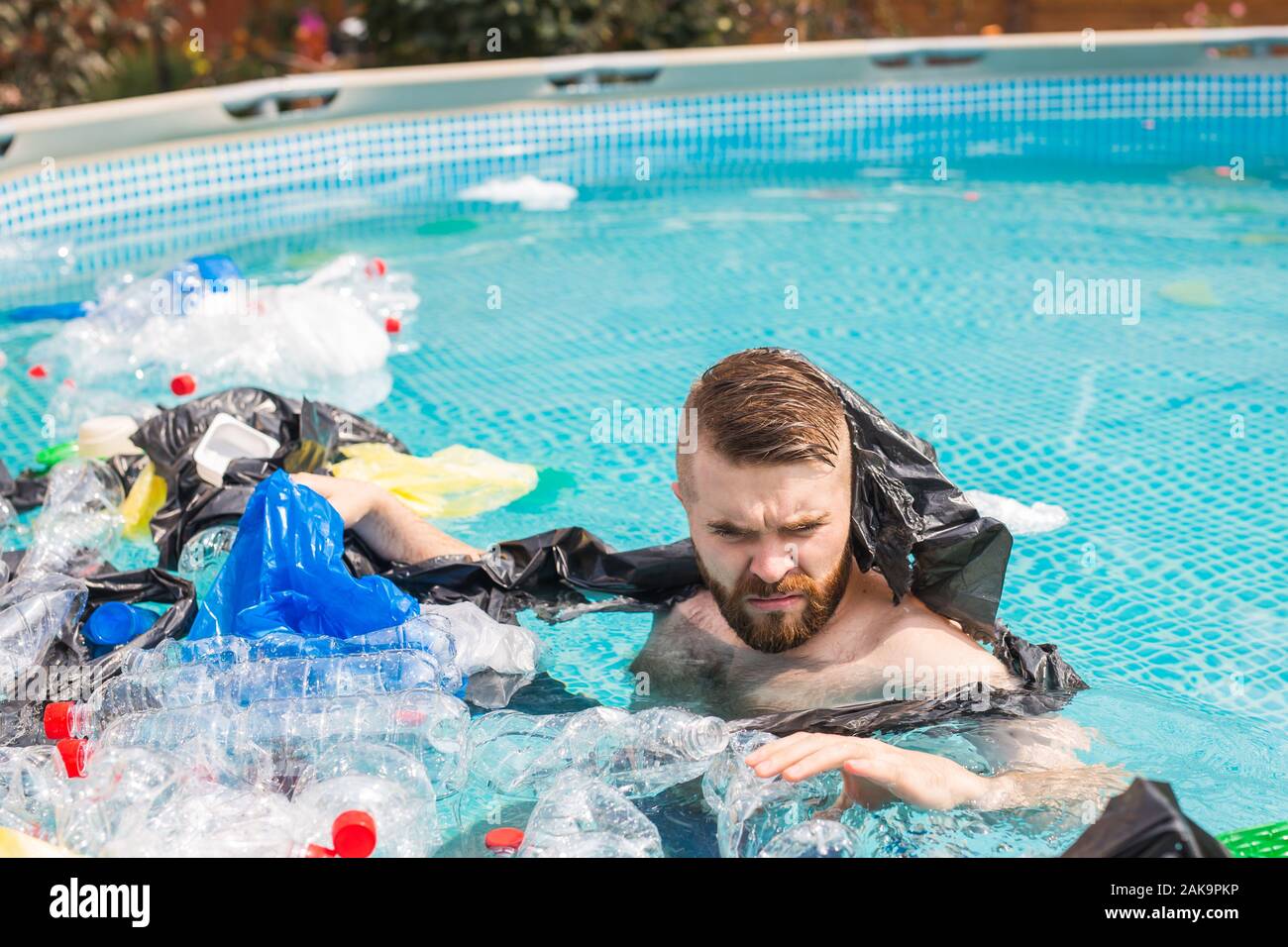 Ecology, plastic trash, environmental emergency and water pollution ...