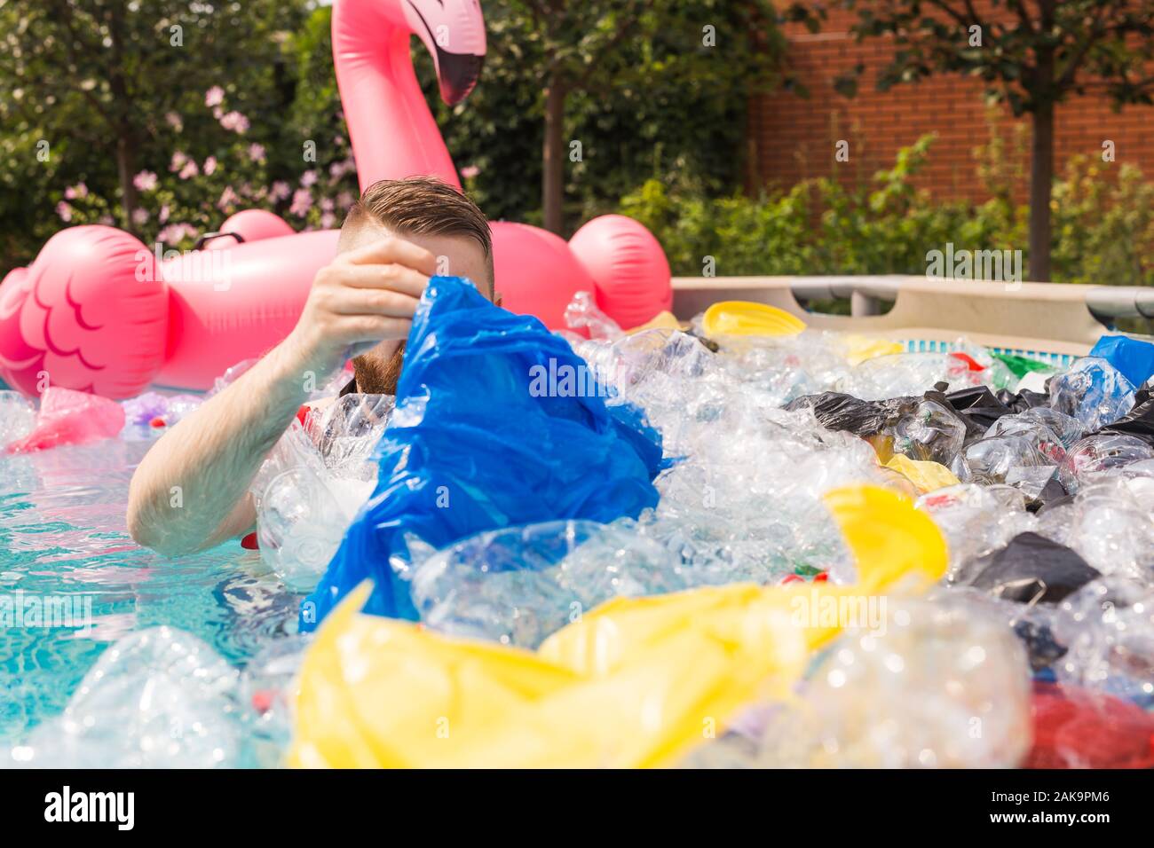 Ecology, plastic trash, environmental emergency and water pollution ...