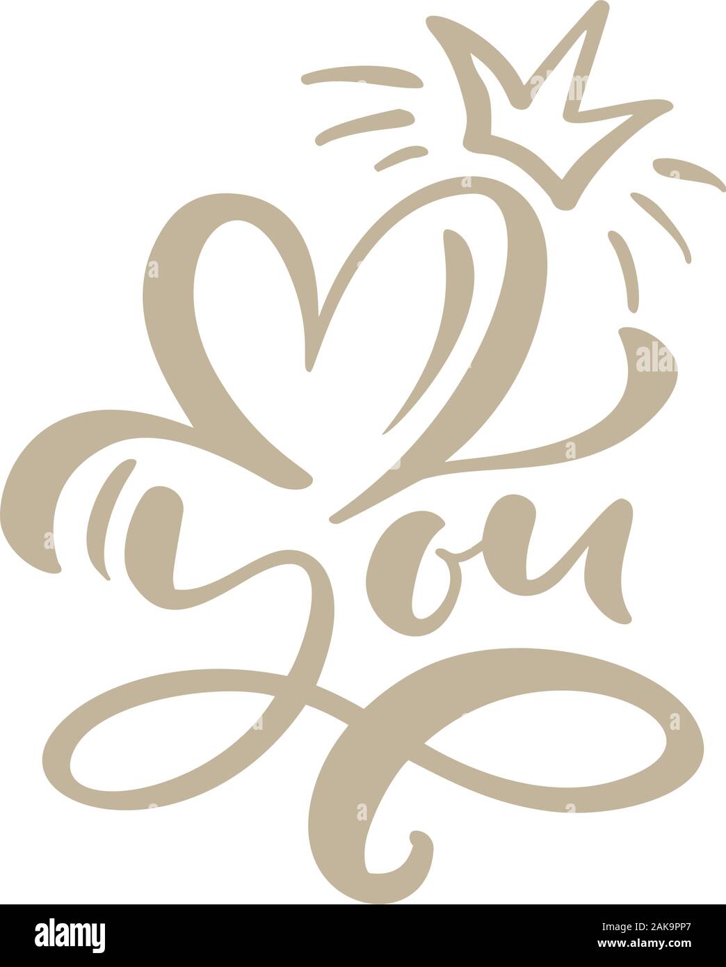 love you calligraphic text with heart and crown. Valentines day ...