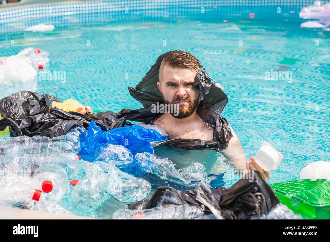 Ecology, plastic trash, environmental emergency and water pollution ...