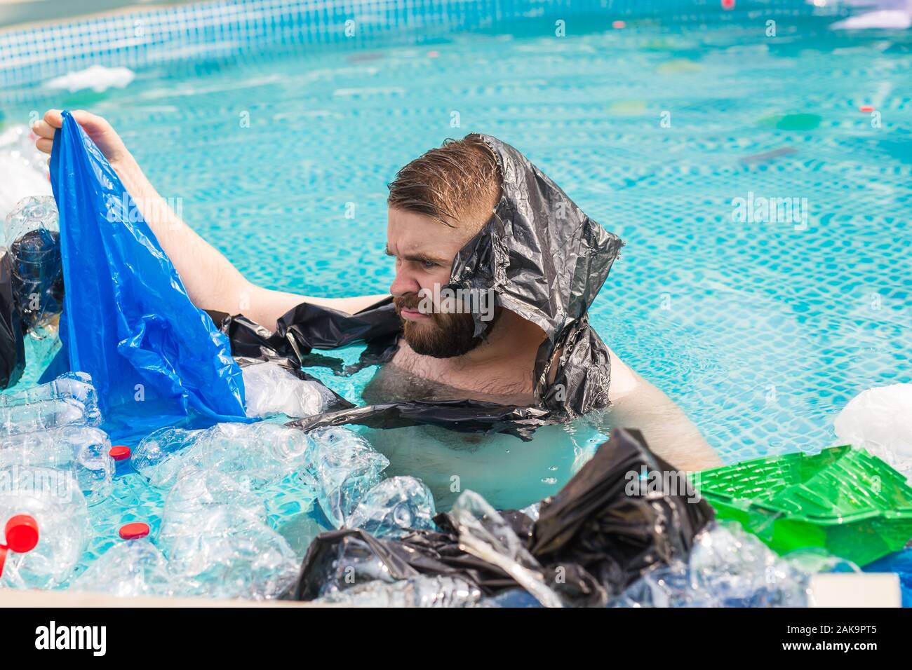 Ecology, plastic trash, environmental emergency and water pollution ...