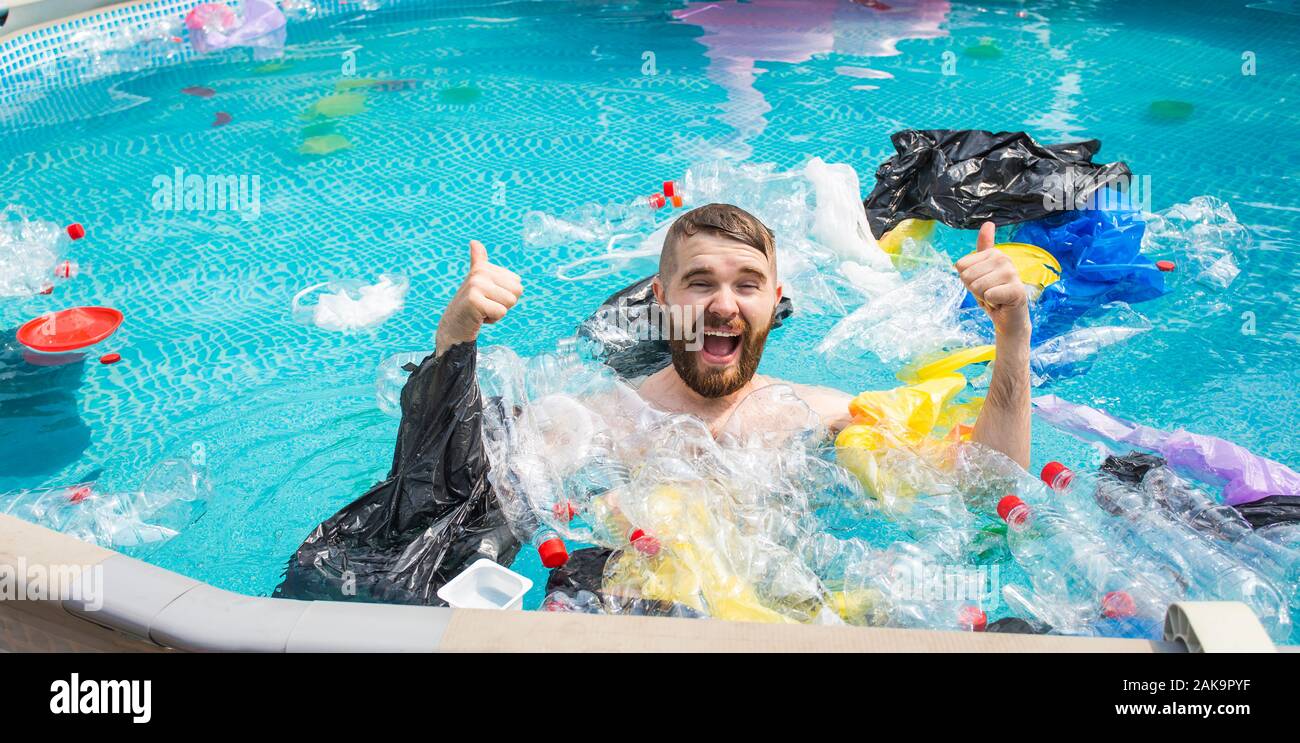 Problem of trash, plastic recycling, pollution and environmental ...