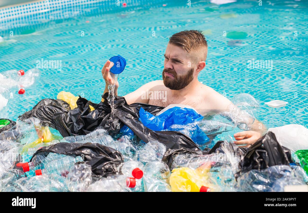 Ecology, plastic trash, environmental emergency and water pollution ...