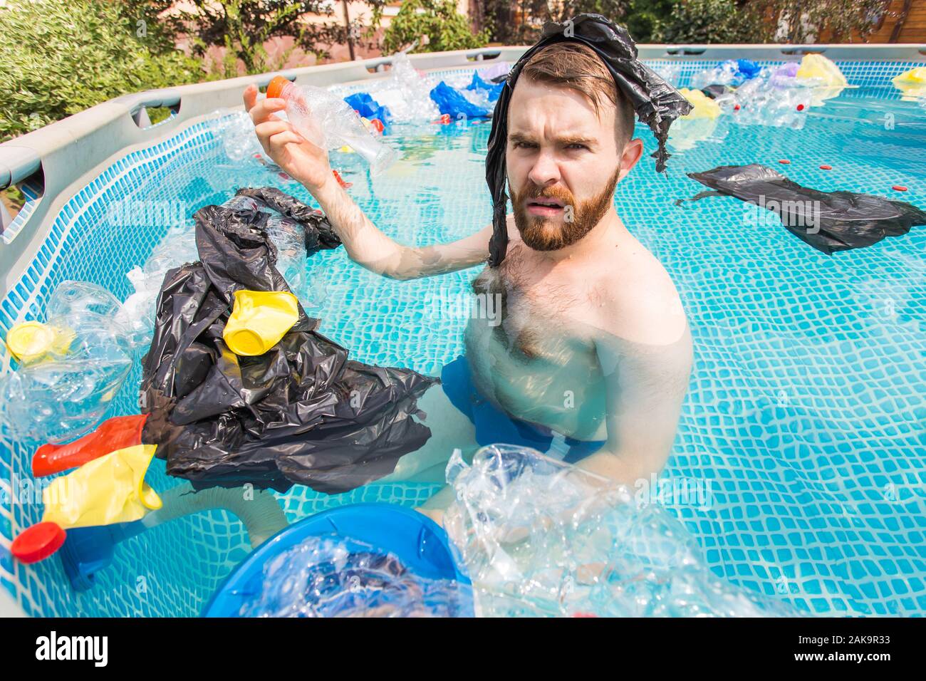 Ecology, plastic trash, environmental emergency and water pollution ...