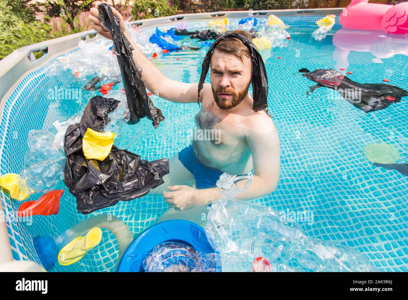 Ecology, plastic trash, environmental emergency and water pollution ...